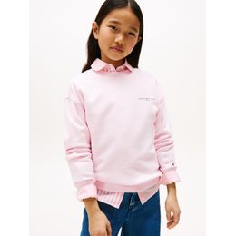 Sweatshirt Tommy Hilfiger "MINI CORP C-NECK SWEATSHIRT", M&auml;dchen, Gr. 92, rosa (light pink), Sweatware, Obermaterial: 80% Baumwolle, 20% Polyester, unifarben, regular fit h&uuml;ftlang, Rundhals, B&uuml;ndchen, Sweatshirts Sweatshirt, f&uuml;r Kinder bis 16 Jahre, mit Logo-Stickerei