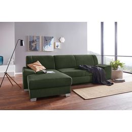 Ecksofa DOMO collection "Anzio L-Form, whlw. Bettfunktion, Federkern, hochwertig, Breite 271 cm", gr&uuml;n (dunkelgr&uuml;n), B:271cm H:85cm T:160cm, Sofas, Ecksofa, Mit Bettfunktion, Recamiere links, Struktur fein, dunkelgr&uuml;n