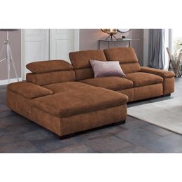 Ecksofa Home Affaire "Alberto L-Form", braun (cognac), B:286cm H:73cm T:174cm, 100% Polyester;Luxus-Microfaser ALTARA NUBUCK (100% Polyester);Luxus-Microfaser weich (90% Polyester, 10% Polyamid);Microfaser Antiklederoptik, Sofas, Ecksofa, mit Kopfteilverstellung, wahlweise mit Bettfunktion