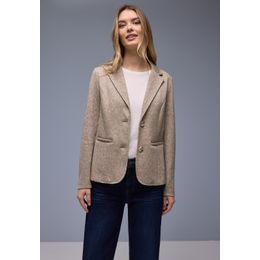 Jackenblazer Street One, Damen, Gr. 38, light terra mocha meliert, Web, Obermaterial: 54% Polyester, 31% Viskose, 13% Nylon, 2% Elasthan. Futter: 100% Polyester, meliert, tailliert h&uuml;ftbedeckend, V-Ausschnitt, Blazer Jackenblazer, Rippstrick‑Look mit Reverskragen, mit Viskose