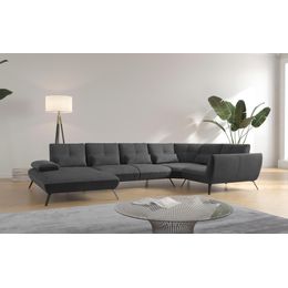 Wohnlandschaft OTTO HOME "Mikado U-Form", grau (dunkelgrau), B:376cm H:88cm T:226cm, 100% Polyester, Sofas, Wohnlandschaft, inkl. Sitztiefenverstellung und Armteilverstellung