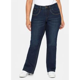 Bootcut-Jeans sheego, Damen, Gr. 26, Kurzgr&ouml;&szlig;en, blau (dunkelblau denim), 76% Baumwolle, 22% Polyester, 2% Elasthan, unifarben, lang, Jeans Bootcut-Jeans