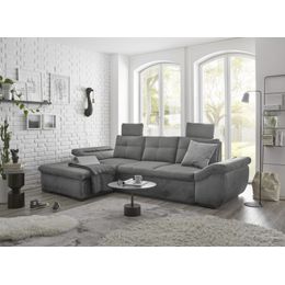 Ecksofa ED EXCITING DESIGN "Alija L-Form", grau, B:275cm H:107cm T:170cm, 100% Polyester, Sofas, Ecksofa, mit Bettfunktion, Armteilverstellung & Kopfst&uuml;tzen