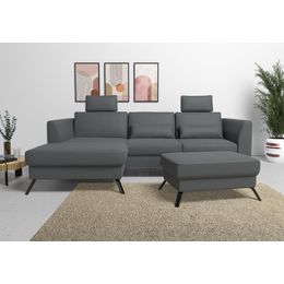 Sit & More Ecksofa SIT & MORE "Olsen L-Form", grau (dunkelgrau), B:261cm H:88cm T:172cm, 100% Polyester, Sofas, Ecksofa, inklusive Sitztiefenverstellung, wahlweise mit Bettfunktion, 15cm hoch