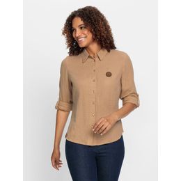 Langarmbluse Casual Looks, Damen, Gr. 40, braun (camel), 100% Baumwolle, unifarben, Blusen Langarmbluse