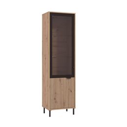 Vitrine Home Affaire "Mayenne Vitrinenschrank, Standvitrine, Showcase, B/H: 54,5/195 cm", artisah eiche stripes, B:54,5cm H:195cm T:40cm, Glas, Holzwerkstoff, MDF, Schr&auml;nke, Vitrine, Holzt&uuml;r mit Rillen-Optik, Glast&uuml;r, Modernes Design
