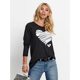 Langarmshirt Inspirationen "Shirt", Damen, Gr. 46, schwarz, 50% Baumwolle, 50% Modal, gemustert, unifarben, Rundhals, Shirts Langarmshirt