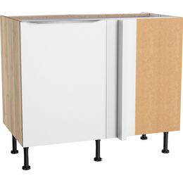 Eckunterschrank KOCHSTATION "KS-Aken", wei&szlig; (wei&szlig;, wildeiche nachbildung), B:100cm H:87cm T:58,4cm, Schr&auml;nke, Eckunterschrank