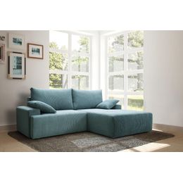 Ecksofa exxpo - SOFA FASHION "Orinoko, aktuelles Design und hoher Sitzkomfort, L-Form", blau (sky), B:240cm H:92cm T:177cm, Sofas, Ecksofa, inkl. Bettfunktion und Bettkasten, sch&ouml;ne Farben im angesagten Cord