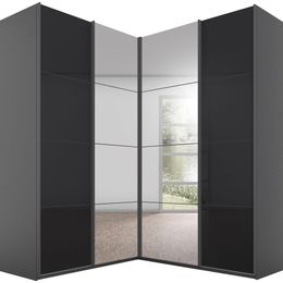 Schwebet&uuml;renschrank Rauch "Kleiderschrank Garderobe Eckkleiderschrank QUADRA mit edler Glasfront", grau (graumetallic, glas basalt), B:181cm H:229cm T:187cm, Holzwerkstoff, Schr&auml;nke, Schwebet&uuml;renschrank, extra gro&szlig;er Eckschrank inkl. Schubladeneinsatz MADE IN GERMANY