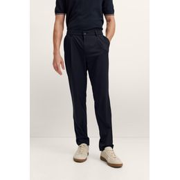 Bundfaltenhose Bugatti "Tapered Fit", Damen, Gr. 35, L&auml;nge 30, blau (380, marine), 88% Polyamid, 12% Elasthan, unifarben, gerade, unten schmal, Hosen Bundfaltenhose, mit Flexcity Performance Stretch