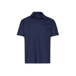 Poloshirt TRIGEMA "TRIGEMA Oversized Poloshirt ohne Knopfleiste in Waffeloptik", Herren, Gr. M, blau (navy), Piqu&eacute;, 100% Baumwolle, Basic, V-Ausschnitt, Shirts Poloshirt