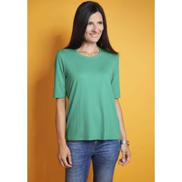 T-Shirt Seidel Moden, Damen, Gr. 52, gr&uuml;n, Jersey, Obermaterial: 95% Viskose, 5% Elasthan, unifarben, Basic, figurumspielend h&uuml;ftlang, Rundhals, abgesteppte Kante, Shirts T-Shirt, mit Rundhalsausschnitt, MADE IN GERMANY