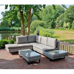 Gartenlounge-Set Garden Pleasure "Lounge-Eckgruppe &raquo;CADIZ&laquo;", grau (grau natur, schwarz), Aluminium, Wicker/Kunststoffgeflecht, Sitzm&ouml;bel-Sets, Gartenlounge-Set, 2 Sofas, Tisch LxB: 110x55 cm