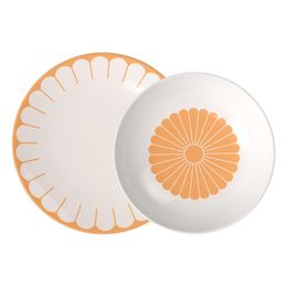 Villeroy & Boch Geschirr-Set VILLEROY & BOCH "Tafelservice Fleur Couleur 12er Set", gelb (soleil), 12 tlg., Porzellan, Geschirr-Sets, Geschirr-Set