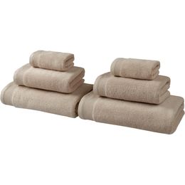 Handtuch Set OTTO HOME "Fenya, flauschig und weich, Premium Handt&uuml;cher, 550 gr/m&sup2;", beige, 6 Stk., Walkfrottier, Walkfrottier, Obermaterial: 100% Baumwolle, Handtuch-Sets, Handtuch Set, mit Bord&uuml;re, Set, 100% Baumwolle, Hotel-Qualit&auml;t, 5 Jahre Garantie, Topseller