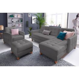 Ecksofa exxpo - SOFA FASHION "Elio, kompakt, bequem & zeitloses Design, Breite 217cm, L-Form", grau (delphin), B:217cm H:84cm T:157cm, Luxus-Kunstleder;NaturLEDER (echtes Rindsleder) in Sitz und R&uuml;cken. Korpus in passendem Kunstleder SOFTLUX bezogen, Sofas, Ecksofa, wahlweise mit Bettfunktion