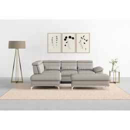 Sit & More Ecksofa SIT & MORE "Cabrio L-Form, B: 274 cm, mit Sitztiefen-, Arm- & Kopfteilverstellung", grau (hellgrau), B:274cm H:87cm T:230cm, Sofas, Ecksofa, 3 Nierenkissen, Federkern, optional Bettfunktion und Stauraum