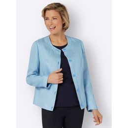 Jackenblazer Classic Basics "Boucl&eacute;-Blazer", Damen, Gr. 42, blau (aqua, ecru, gemustert), 100% Polyester, Blazer Jackenblazer