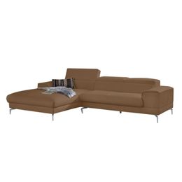Ecksofa W.Schillig "piedroo, Designsofa mit tollem Sitzkomfort, bequem und elegant, L-Form", braun (fango z69), B:303cm H:70cm T:193cm, Longlife Xtra-Leder Z69: Das feinnarbige, gedeckte Softleder Z69 besticht durch seine au&szlig;ergew&ouml;hnliche Weichheit im trendigen &raquo;Vintage-Look&laquo;, Hautst&auml;rke 0, 9 - 1, 1 mm, Sofas, Ecksofa, Kopfteilverstellung, wahlweise mit Sitztiefenverstellung, Breite 303cm