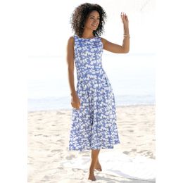 Beach Time Sommerkleid BEACHTIME, Damen, Gr. 34, N-Gr, blau, creme bedruckt, Jersey, Obermaterial: 60% Viskose, 35% Polyester, 5% Elasthan, bedruckt, gebl&uuml;mt, figurumspielend ca. Mitte Wade, Rundhals, Kleider Sommerkleid, Topseller