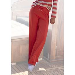 H.I.S. Relaxhose H.I.S, Damen, Gr. 32/34, N-Gr, rot, Interlock, Obermaterial: 60% Baumwolle, 40% Polyester, unifarben, Basic, bequem lang, Hosen Relaxhose, im maritimen Stil, Loungeanzug, Topseller