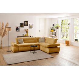 Ecksofa Home Affaire "Avesa L-Form", gelb (senf), B:275cm H:80cm T:211cm, 95% Polyester, 5% Polyacryl, Sofas, Ecksofa, Wahlweise mit Arm- und Bettfunktion, B/T/H: 275/211/80 cm