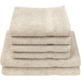 Handtuch Set Dyckhoff "Deep Harmony Comfort", beige (natur), 6 Stk., Frottier, Frottier, Obermaterial: 85% Baumwolle, 15% Hanf, Handtuch-Sets, Handtuch Set, 15% Hanf;4 Handt&uuml;cher (50x100cm), 2 Duschtuch (70x140cm)