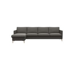 Ecksofa FLEXLUX "Fiore, super Sitzkomfort durch Kaltschaum im Sitz, L-Form", grau (warm mineral), B:280cm H:85cm T:159cm, 100% Echteder, Sofas, Ecksofa, schmale Armlehnen, F&uuml;&szlig;e Alu+ Eiche