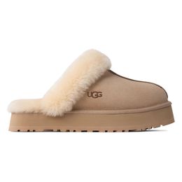 UGG Australia Pantoffel UGG "DISQUETTE", Damen, Gr. 8 (39), sand, Lammfell, Veloursleder, Schuhe Pantoffel, Homeslippers, Hausschuh, Clog mit angesagtem Plateau