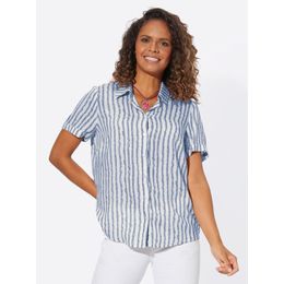 Kurzarmbluse Casual Looks, Damen, Gr. 48, blau (taubenblau, ecru, gestreift), 100% Viskose, gemustert, gestreift, mehrfarbig, Blusen Kurzarmbluse