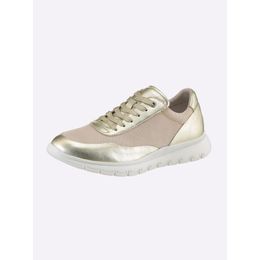 Sneaker Heine, Damen, Gr. 37, goldfarben, sand, Glattleder, Lackleder, Leder, Textil, Schuhe Sneaker