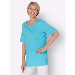 Kurzarmshirt Classic Basics "Kurzarm-Shirt", Damen, Gr. 48, blau (aqua), 100% Baumwolle, unifarben, U-Boot-Ausschnitt, Shirts Kurzarmshirt