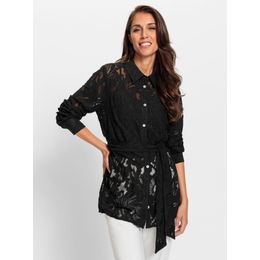 Longbluse Heine, Damen, Gr. 48, schwarz, 48% Baumwolle, 47% Polyamid, 5% Elasthan, unifarben, V-Ausschnitt, Blusen Longbluse