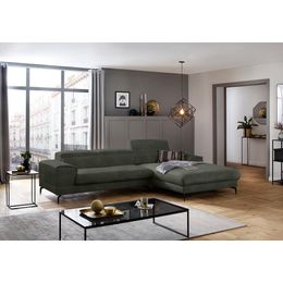Ecksofa W.Schillig "piedroo, Designsofa mit tollem Sitzkomfort, L-Form", gr&uuml;n (hunter r66), B:303cm H:70cm T:193cm, Chenille-Flachgewebe R66 (85% Polyester, 15% Nylon), Sofas, Ecksofa, Kopfteilverstellung, wahlweise mit Sitztiefenverstellung, Breite 303cm