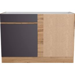 Eckunterschrank KOCHSTATION "KS-Riesa", grau (matt grau), B:120cm H:82cm T:60cm, Holzwerkstoff, Schr&auml;nke, Eckunterschrank, Breite 120 cm, MDF-Fronten