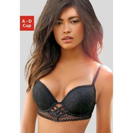 Push-up-BH Lascana, Damen, Gr. 80, Cup D, schwarz, Spitze, Obermaterial: 90% Polyamid, 10% Elasthan, BHs Push-up-BH, mit entz&uuml;ckender Flechtoptik, sexy Dessous