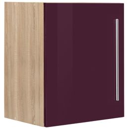 H&auml;ngeschrank KOCHSTATION "KS-Samos", lila (aubergine hochglanz, eiche sonoma), B:50cm H:57cm T:34cm, Schr&auml;nke, H&auml;ngeschrank, 50 cm breit