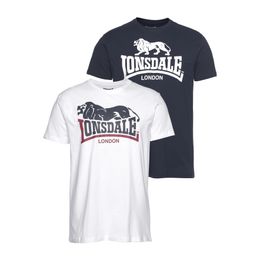 T-Shirt Lonsdale "LOSCOE", Damen, Gr. XL (56/58), blau (wei&szlig;, marine), Single Jersey, Obermaterial: 100% Baumwolle, unifarben, schmal, Rundhals, Shirts T-Shirt, Doppelpack, Topseller