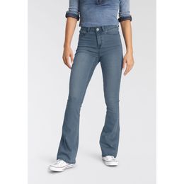 Bootcut-Jeans Arizona "Ultra Stretch", Damen, Gr. 46, N-Gr, blau (blau used), Denim/Jeans, Obermaterial: 63% Baumwolle, 32% Polyester, 5% Elasthan, eng lang, Jeans Bootcut-Jeans, ausgestellte Beinform, Used-Waschung, hohe Leibh&ouml;he, Topseller