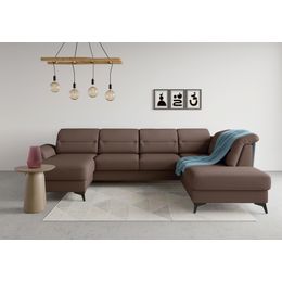 Sit & More Wohnlandschaft SIT & MORE "Sinatra U-Form", braun (espresso), B:326cm H:85cm T:220cm, 98% Polyester, 2% Polyamid, Sofas, Wohnlandschaft, optional mit Kopfteilverstellung und Armteilfunktion, Metallf&uuml;&szlig;e