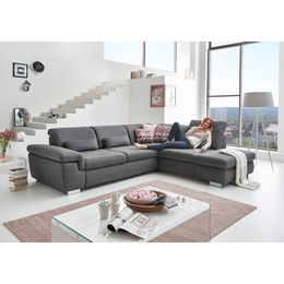 Ecksofa DIE PLANBAR "MP-IN17041 L-Form", grau, B:320cm H:85cm T:260cm, 100% Polyester, Sofas, Ecksofa, Sitztiefenverstellung, optional mit Kopfteilverstellung & Bettfunktion