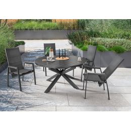 Garten-Essgruppe Destiny "COSTA HL ARONA", grau (anthrazit), Aluminium, Sitzm&ouml;bel-Sets, Garten-Essgruppe, (Set, 5-tlg., 4 Hochlehner, 1 Ausziehtisch &Oslash; 120/170x75cm) Aluminium