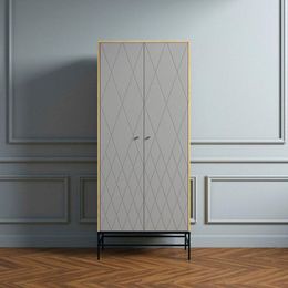 Kleiderschrank Andas "MIA", grau, B:80cm H:190cm T:55cm, FSC-zertifizierter Holzwerkstoff, MDF, Schr&auml;nke, Kleiderschrank, Fr&auml;sungen in den Fronten, goldene Griffe, Breite 80 cm, FSC