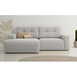 Ecksofa Home Affaire "Turnon, Lounge-sofa, Breite 221 cm", grau (light grau), B:221cm H:84cm T:153cm, 100% Polyester, Sofas, Ecksofa, Chenille, mit Knopf- und Doppelsteppung, elegantes Aussehen