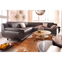 Ecksofa Trendmanufaktur "Rondo wahlweise mit Schlaffunktion, 267x247 cm (BxT), breite Armlehnen", braun, B:267cm H:85cm T:247cm, Kunstleder SOFTLUX;Microfaser PRIMABELLE (100% Polyester);NaturLEDER (echtes Rindsleder);Struktur (54% Polyacryl, 46% Polyester), Sofas, Ecksofa, L-Form, wahlweise mit Federkern bestellbar, F&uuml;&szlig;e schwarz
