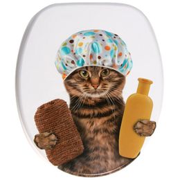 WC-Sitz Sanilo "Shower Cat", wei&szlig;, braun, B:37,5cm L:47cm, MDF - Mitteldichte Holzfaserplatte, WC-Sitze, WC-Sitz, mit Absenkautomatik