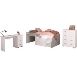 Jugendzimmer-Set Parisot "Parisot Milky 15", wei&szlig;, ohne Matratze, B/H: 90cm x 200cm, Schlafzimmerm&ouml;bel-Sets, Jugendzimmer-Set, viel Stauraum, halbhohes Hochbett