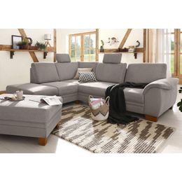 Ecksofa Home Affaire "Husum L-Form", grau (hellgrau), B:269cm H:90cm T:219cm, Luxus-Microfaser mit Druck (100% Polyester);Luxus-Microfaser in Lederoptik (100% Polyester);Luxus-Microfaser ALTARA NUBUCK (100% Polyester), Sofas, Ecksofa, mit Sitztiefenverstellung, Federkern-Polsterung und Kontrastnaht