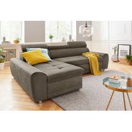 Sit & More Ecksofa SIT & MORE "Riva L-Form", grau (taupe), B:272cm H:92cm T:169cm, Flachgewebe (100% Polyester);Luxus-Microfaser (100% Polyester);Struktur (100% Polyester), Sofas, Ecksofa, inklusive Kopteilverstellung, wahlweise mit Bettfunktion
